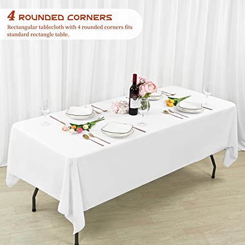 Showgeous 4 Pack White Tablecloth 60 x 102 Inch, Rectangle Table Cloth for 6 Foot Table, Wrinkle Resistant Washable Polyester Table Cover for Wedding Dining Table Buffet Parties and Camping