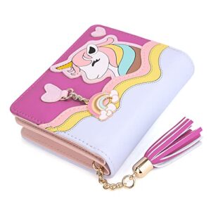 UTO Wallet for Girls Cute Unicorn Leather Vegan Small Women Tassel Rainbow Pendant Card Holder Kawaii Coin Purse