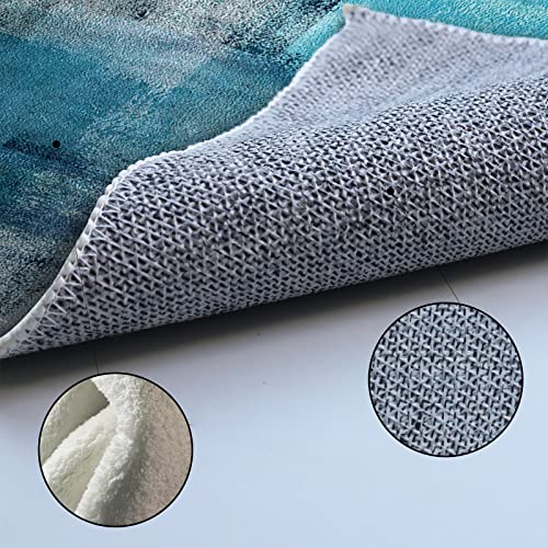 Graffiti Area Rug Turquoise and Grey Abstract Paint Round Rug Fluffy Floor Carpet Soft Rug Modern Art Non-Slip Throw Rug 4' Diameter for Living Room, Bedroom, Apartment, Sofa