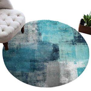 Graffiti Area Rug Turquoise and Grey Abstract Paint Round Rug Fluffy Floor Carpet Soft Rug Modern Art Non-Slip Throw Rug 4' Diameter for Living Room, Bedroom, Apartment, Sofa