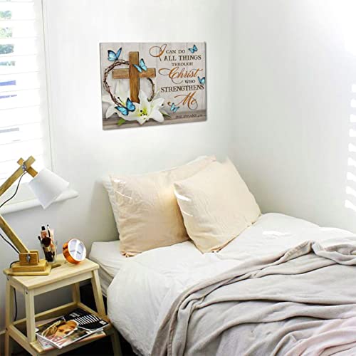 WALLOHERE Scripture Wall Art Christian Religious Decor Canvas Prints Floral Butterfly Painting Christ Faith Spiritual Posters Artworks Framed For Living Room Bedroom Ready To Hang12''x16''