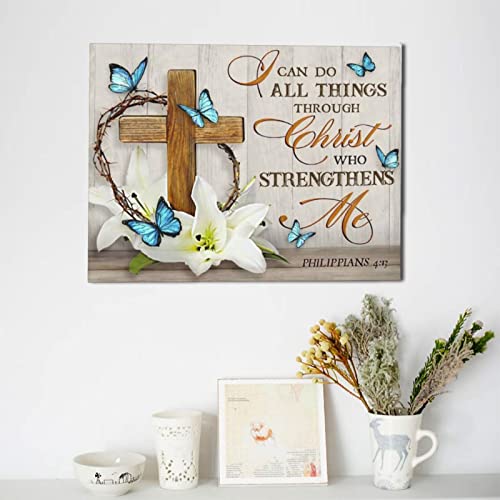 WALLOHERE Scripture Wall Art Christian Religious Decor Canvas Prints Floral Butterfly Painting Christ Faith Spiritual Posters Artworks Framed For Living Room Bedroom Ready To Hang12''x16''