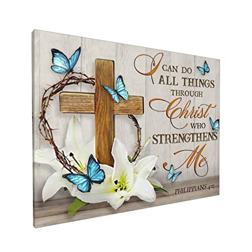 WALLOHERE Scripture Wall Art Christian Religious Decor Canvas Prints Floral Butterfly Painting Christ Faith Spiritual Posters Artworks Framed For Living Room Bedroom Ready To Hang12''x16''