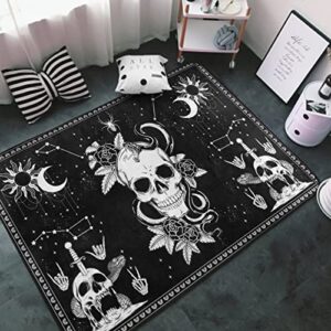 skull black and white snake moth skeleton mandala moon star pattern area rug rugs non-slip floor mat doormats living dining room bedroom dorm 60 x 39 inches inches home decor