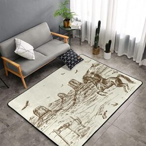 YEAHSPACE Western Rug 60x39 inch Cowboy Area Rugs Living Room Dorm Bedroom Floor Decor-American Cowboy Riding Horse in Wild West Eagle