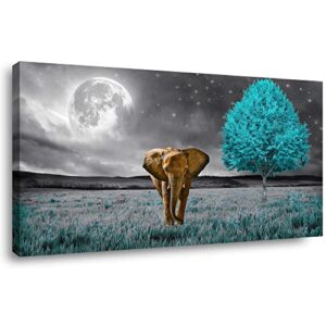 canvas wall art moon and tree picture prints paintings for living room home decor black and white background animal elephant landscape for bedroom wall decoration natural artwork 20x40inches