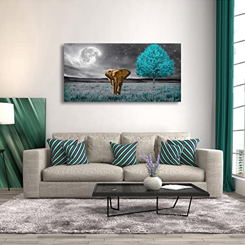 Canvas Wall Art Moon and Tree Picture Prints Paintings for Living Room Home Decor Black and White Background Animal Elephant Landscape for Bedroom Wall Decoration Natural Artwork 20x40Inches