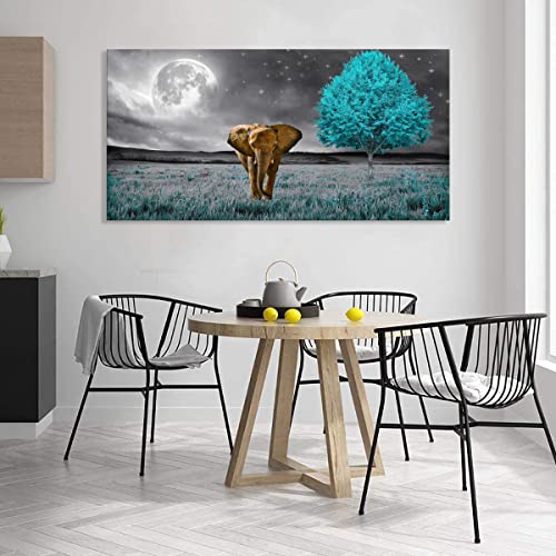 Canvas Wall Art Moon and Tree Picture Prints Paintings for Living Room Home Decor Black and White Background Animal Elephant Landscape for Bedroom Wall Decoration Natural Artwork 20x40Inches