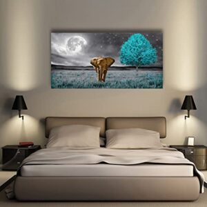 Canvas Wall Art Moon and Tree Picture Prints Paintings for Living Room Home Decor Black and White Background Animal Elephant Landscape for Bedroom Wall Decoration Natural Artwork 20x40Inches