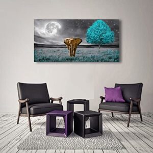 Canvas Wall Art Moon and Tree Picture Prints Paintings for Living Room Home Decor Black and White Background Animal Elephant Landscape for Bedroom Wall Decoration Natural Artwork 20x40Inches