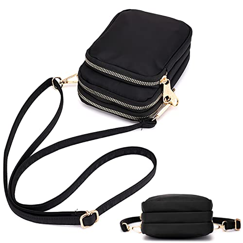 WITERY Nylon Crossbody Phone Bag, Multi zipper Travel Small Cell Phone Purse Wallet Wristlet for Women with Adjustable Strap