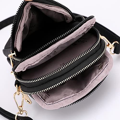 WITERY Nylon Crossbody Phone Bag, Multi zipper Travel Small Cell Phone Purse Wallet Wristlet for Women with Adjustable Strap