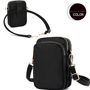 WITERY Nylon Crossbody Phone Bag, Multi zipper Travel Small Cell Phone Purse Wallet Wristlet for Women with Adjustable Strap