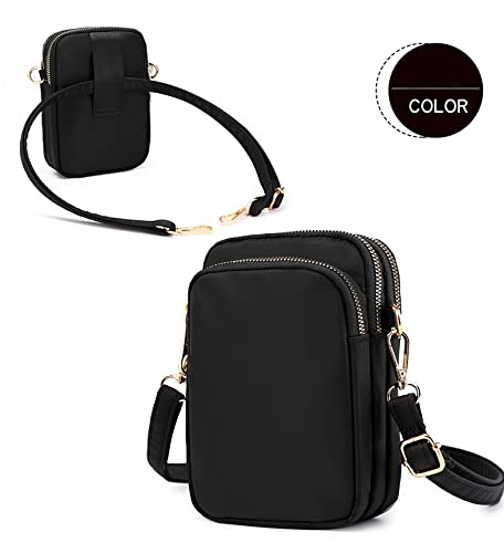 WITERY Nylon Crossbody Phone Bag, Multi zipper Travel Small Cell Phone Purse Wallet Wristlet for Women with Adjustable Strap