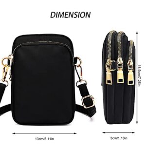 WITERY Nylon Crossbody Phone Bag, Multi zipper Travel Small Cell Phone Purse Wallet Wristlet for Women with Adjustable Strap