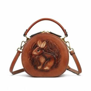 Handmade Women Genuine Cow Leather Shoulder Bag Handbag Purse Tote Rabbit Embossed Crossbody For Girl,For Women (Brown)