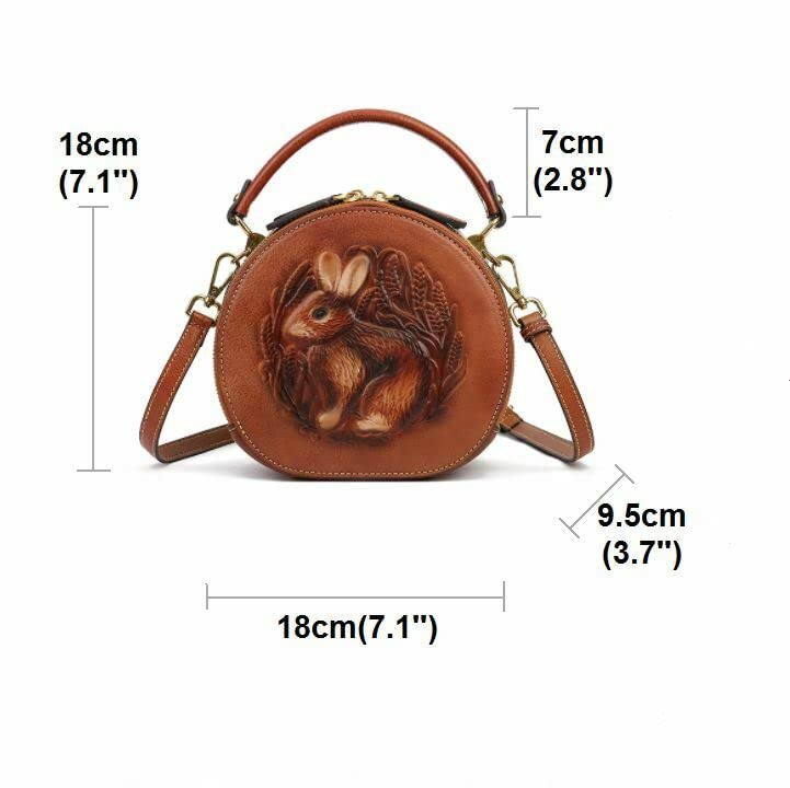 Handmade Women Genuine Cow Leather Shoulder Bag Handbag Purse Tote Rabbit Embossed Crossbody For Girl,For Women (Brown)