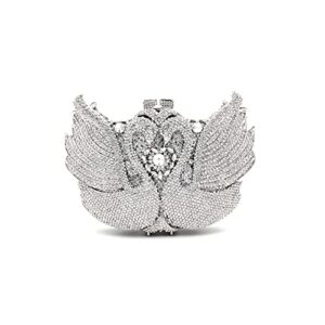 debimy dazzling evening bag luxury rhinestone swan clutch wedding evening party prom cocktail party handbag purse for ladies silver