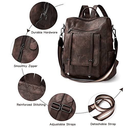 OPAGE Backpack Purse for Women Leather Backpack Purse Travel Backpack Fashion Designer Ladies Shoulder Bags With Wristlets