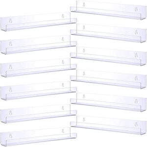 chunful 12 pack acrylic floating shelves wall mounted 15 inch acrylic kids floating wall ledge bookshelf wall shelf organizer for home, bedroom, bathroom, kitchen storage (clear)