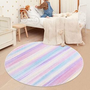 SHACOS Rainbow Round Rug 4ft Non Slip Cute Circle Rug Modern Abstract Rug Washable Accent Rug Colorful Rug for Kids Room Bedroom Dining Room Living Room