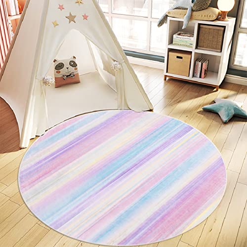 SHACOS Rainbow Round Rug 4ft Non Slip Cute Circle Rug Modern Abstract Rug Washable Accent Rug Colorful Rug for Kids Room Bedroom Dining Room Living Room