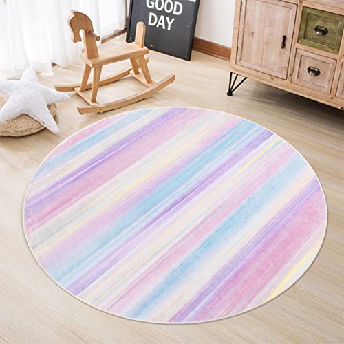 SHACOS Rainbow Round Rug 4ft Non Slip Cute Circle Rug Modern Abstract Rug Washable Accent Rug Colorful Rug for Kids Room Bedroom Dining Room Living Room