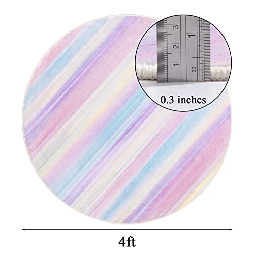 SHACOS Rainbow Round Rug 4ft Non Slip Cute Circle Rug Modern Abstract Rug Washable Accent Rug Colorful Rug for Kids Room Bedroom Dining Room Living Room