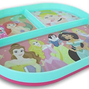 Reversible Princess BPA Free Plate - Features Ariel, Cinderella, Belle, Jasmine, Snow White, Rapunzel, and More - 8 x 7 Inches