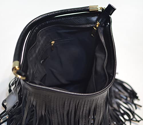 Teanea Fringe Tote Handbag PU Leather Hobo Bag Tassel Crossbody Shoulder Bag for Women, Black