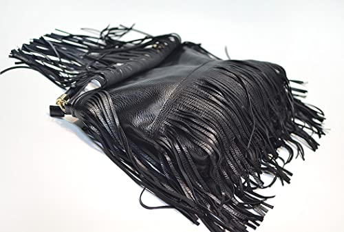 Teanea Fringe Tote Handbag PU Leather Hobo Bag Tassel Crossbody Shoulder Bag for Women, Black