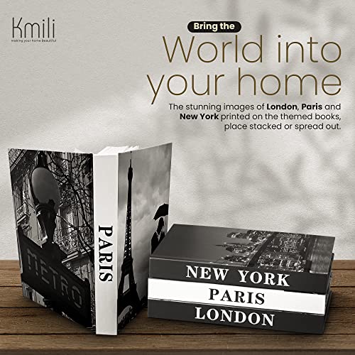 3 Decorative Books for Home Decor: Modern Farmhouse Hardcover Fashion Design Stack Faux Books Ends for Display Coffee Table, Living Room, Office Shelves, White and Black