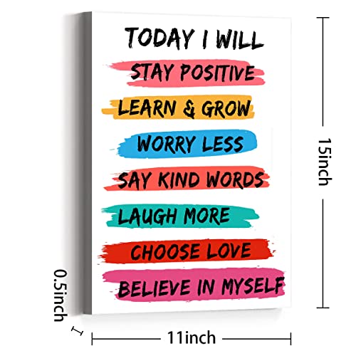 Positive Inspirational Quotes Wall Art Canvas,Today I Will Stay Positive Learn & Grow Motivational Canvas Prints Framed Wall Art for Kids Room Nursery Décor,Encouragement Gifts for Kids Teens