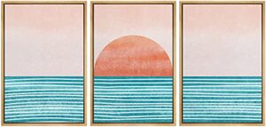 wall26 framed canvas print wall art set mid-century ocean sunset sun horizon nature abstract illustrations modern art bohemian decorative for living room, bedroom, office – 16″x24″x3 natural