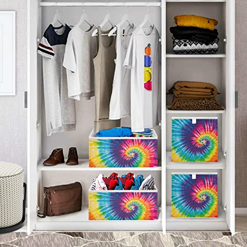 xigua Tie Dye Cube Storage Bin Large Collapsible Storage Box Canvas Storage Basket for Home,Office,Books,Nursery,Kid's Toys,Closet