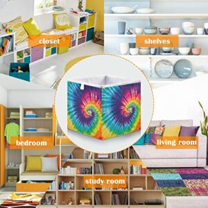 xigua Tie Dye Cube Storage Bin Large Collapsible Storage Box Canvas Storage Basket for Home,Office,Books,Nursery,Kid's Toys,Closet