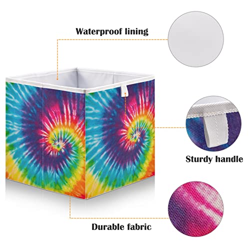 xigua Tie Dye Cube Storage Bin Large Collapsible Storage Box Canvas Storage Basket for Home,Office,Books,Nursery,Kid's Toys,Closet