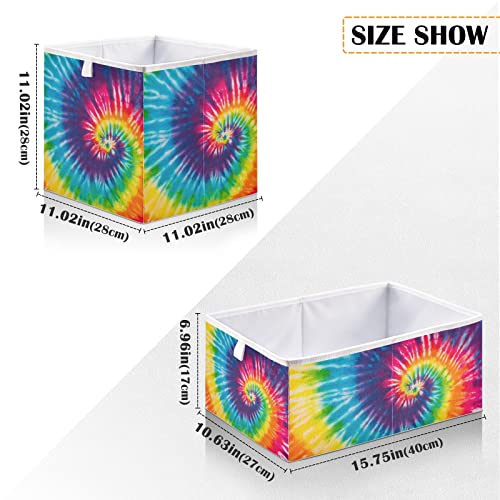 xigua Tie Dye Cube Storage Bin Large Collapsible Storage Box Canvas Storage Basket for Home,Office,Books,Nursery,Kid's Toys,Closet