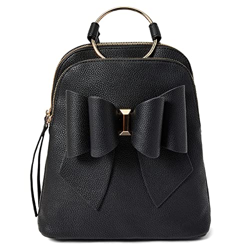 Like Dreams Fashion Handbag for Women Bowtie Ring Top Handle Vegan Leather Multi Pocket Backpack Purse (Black)