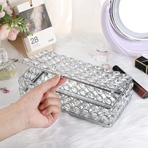 ELLDOO Crystal Jewelry Box Rectangle Trinket Organizer Earrings Rings Box Treasure Box Storage Home Decor Accent Decorative Box with Lid for Valentine Wedding Christmas Birthday Gift, Silver