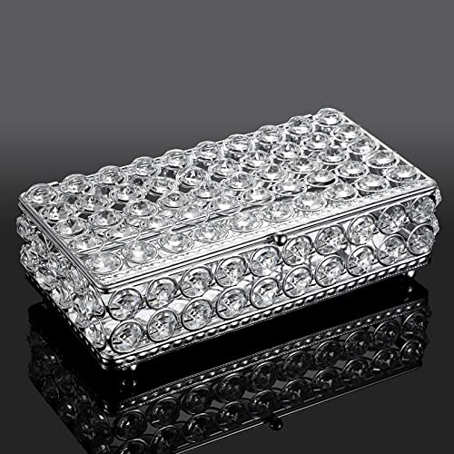 ELLDOO Crystal Jewelry Box Rectangle Trinket Organizer Earrings Rings Box Treasure Box Storage Home Decor Accent Decorative Box with Lid for Valentine Wedding Christmas Birthday Gift, Silver