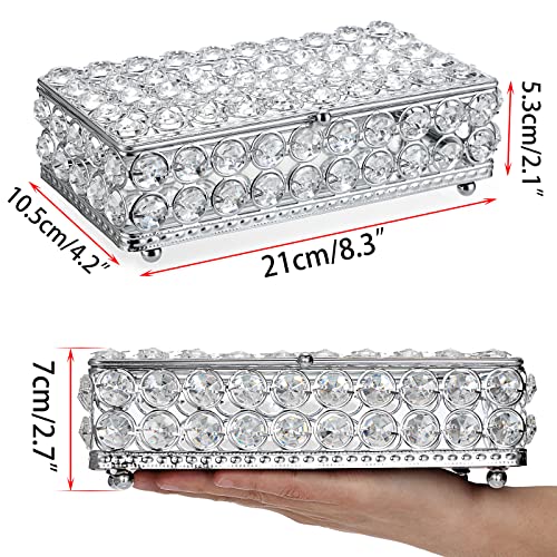 ELLDOO Crystal Jewelry Box Rectangle Trinket Organizer Earrings Rings Box Treasure Box Storage Home Decor Accent Decorative Box with Lid for Valentine Wedding Christmas Birthday Gift, Silver