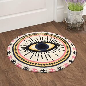 inbathgic evil eye round rug for bedroom,2′ diameter non-slip washable boho bathroom rugs,soft velvet small rug distressed throw rug floor carpet for doormat bedroom living room entryway nursery decor