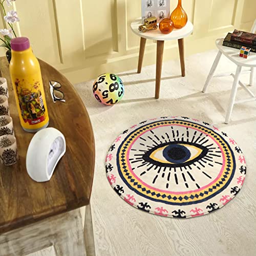 Inbathgic Evil Eye Round Rug for Bedroom,2' Diameter Non-Slip Washable Boho Bathroom Rugs,Soft Velvet Small Rug Distressed Throw Rug Floor Carpet for DoorMat Bedroom Living Room Entryway Nursery Decor