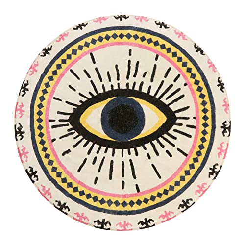 Inbathgic Evil Eye Round Rug for Bedroom,2' Diameter Non-Slip Washable Boho Bathroom Rugs,Soft Velvet Small Rug Distressed Throw Rug Floor Carpet for DoorMat Bedroom Living Room Entryway Nursery Decor