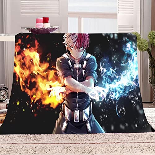 Mr.W My Hero Academia Blanket Todoroki Fleece Throw Blanket Creative Athletic Blanket Full Size Bed for Thanksgiving Chairs Company Anniversary 80x60 in Queen, 80inchx60inch for Adult