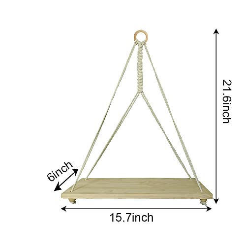 HOWMAX Hanging Shelves for Wall, Boho Rope Floating Wood Shelves Wall Hanging Shelves for Living Room Bedroom Wall Decor (Natural)