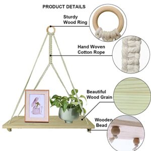 HOWMAX Hanging Shelves for Wall, Boho Rope Floating Wood Shelves Wall Hanging Shelves for Living Room Bedroom Wall Decor (Natural)