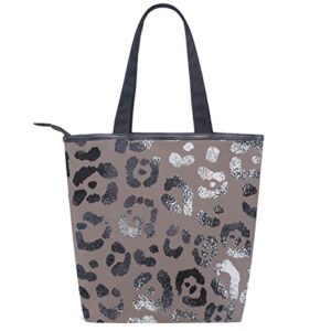 MNSRUUU Canvas Tote Bag Aesthetic Elegant Sliver Leopard Shoulder Bag for Women Work School Tote Handbag Shopping Purses and Handbags