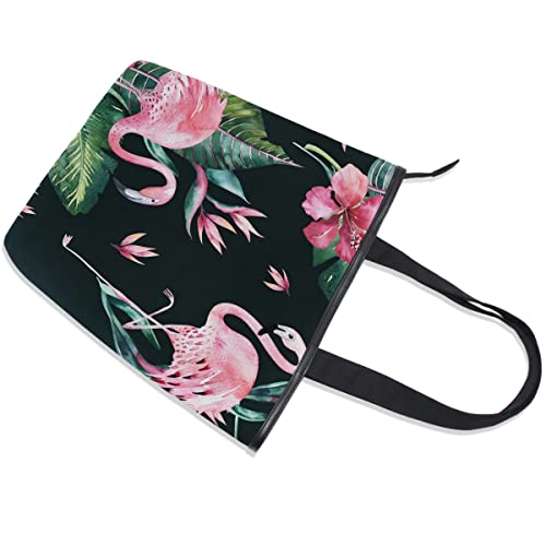 MNSRUUU Canvas Tote Bag Aesthetic Pink Flamingo Black Shoulder Bag for Women Work School Tote Handbag Shopping Purses and Handbags